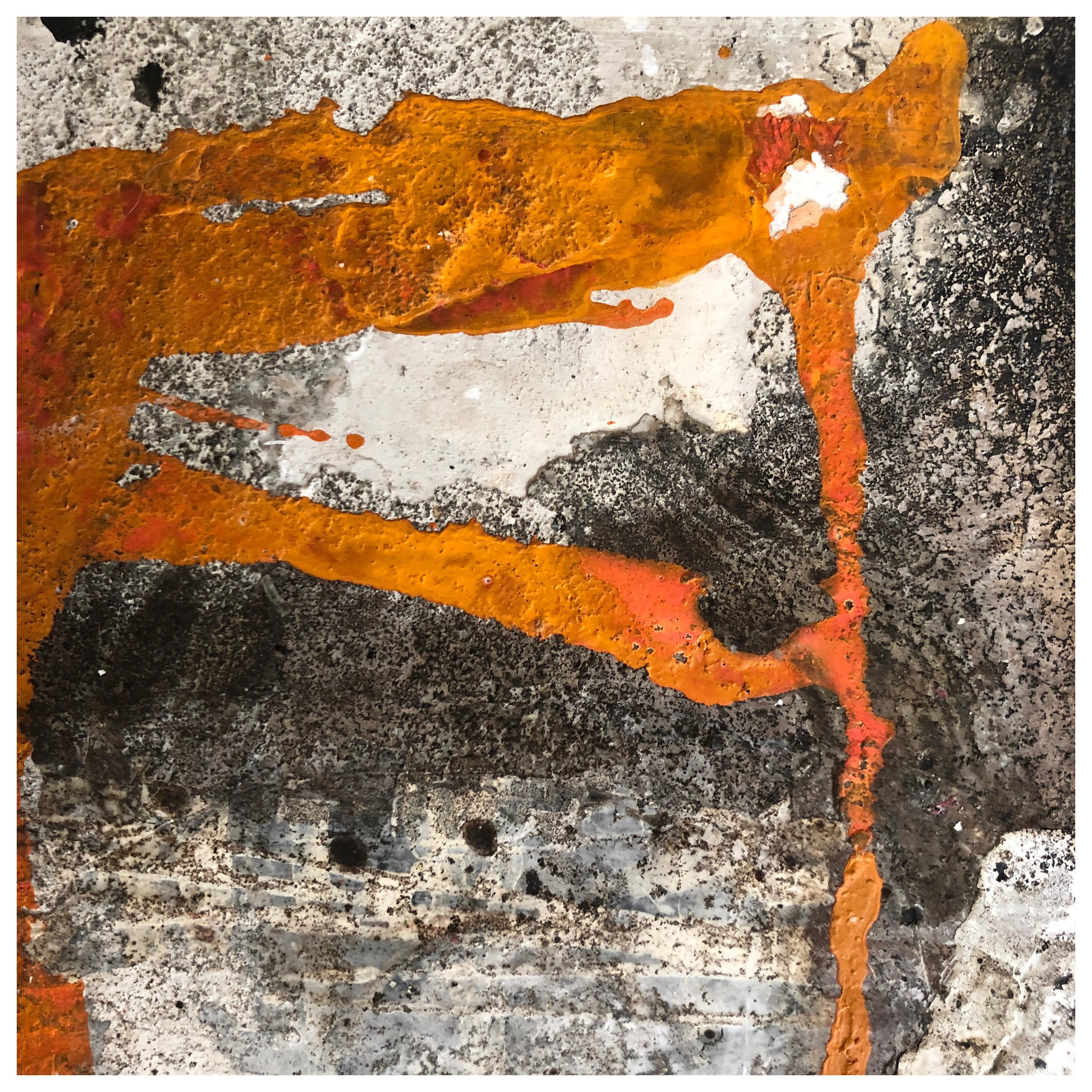 Ines Hildur German Artist Painter "Orange Shape" Mixed-Media on Wood ...