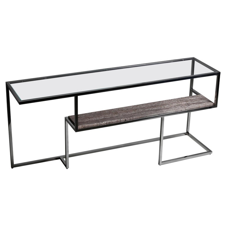 Infinity, Console in Hand Polished Stainless Steel and Travertino ...
