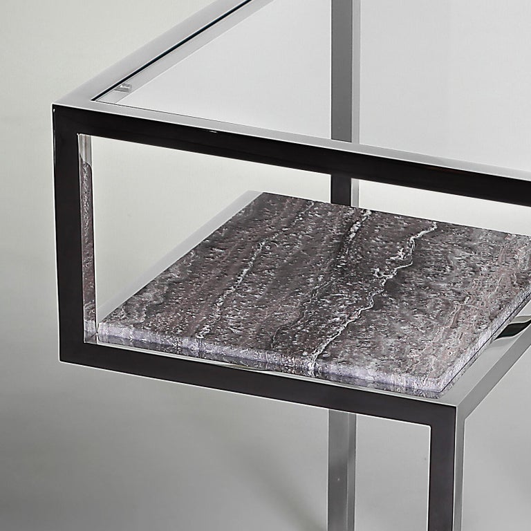 Infinity, Side Table in Hand Polished Stainless Steel and Travertine ...