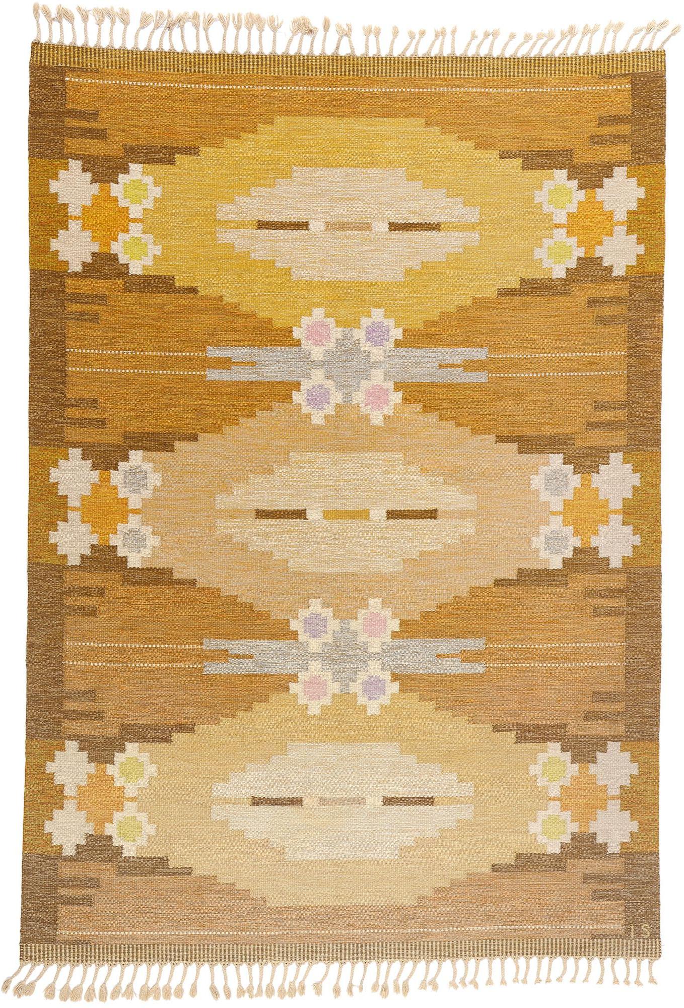 Signed Ingegerd Silow Vintage Scandinavian Green Swedish Röllakan, 5'06 ...