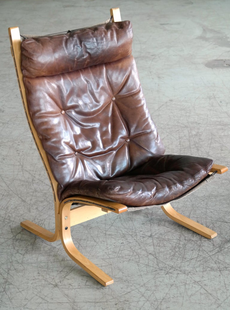 Ingmar Relling Siesta Chair with Ottoman in Brown Patinated Leather by ...