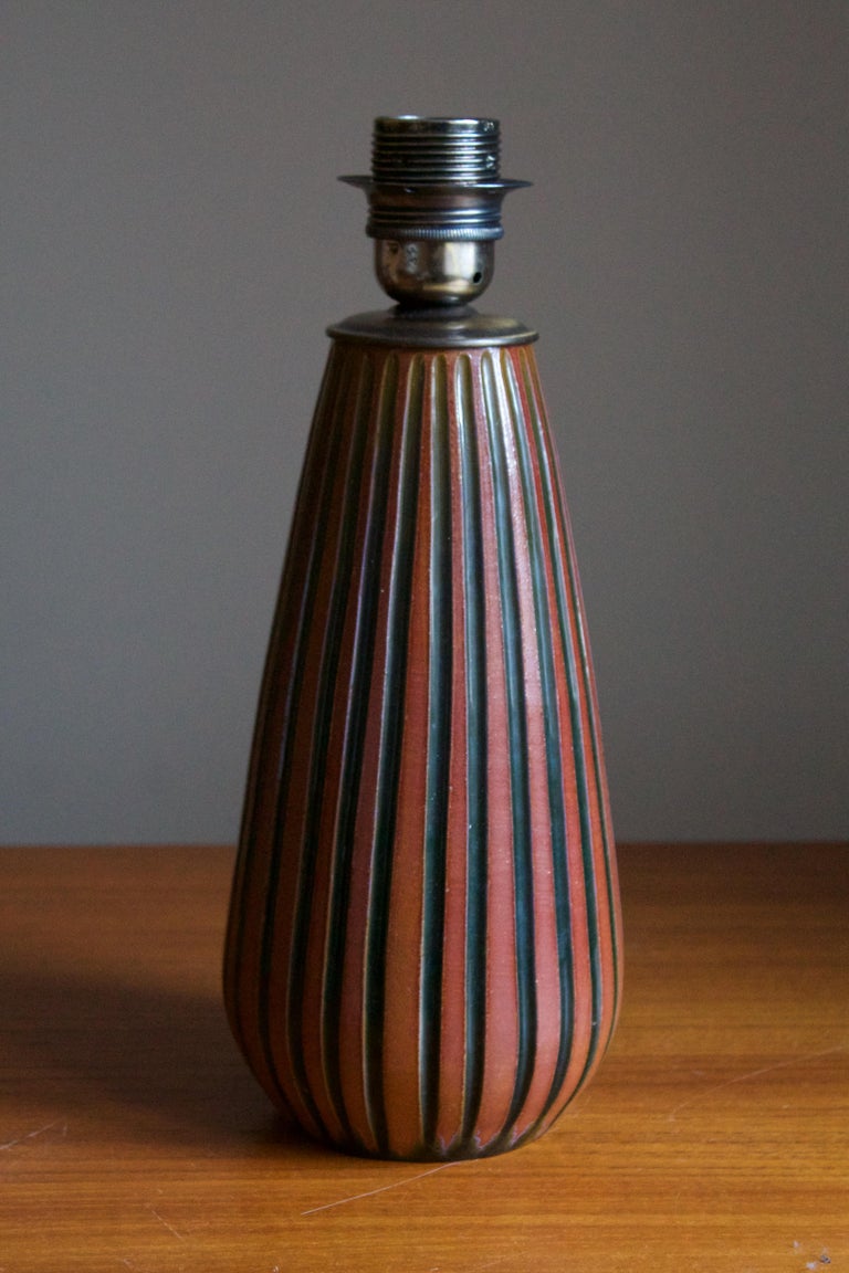 Ingrid Atterberg, Fluted Table Lamp, Ceramic, Brass, Sweden, Upsala ...