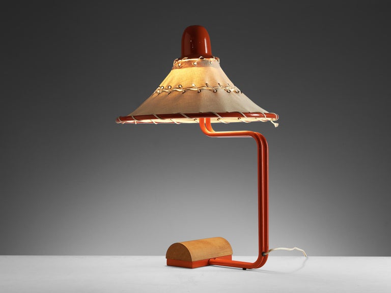 Ingrid of Sweden Table Lamp in Linen and Red Metal For Sale at 1stDibs