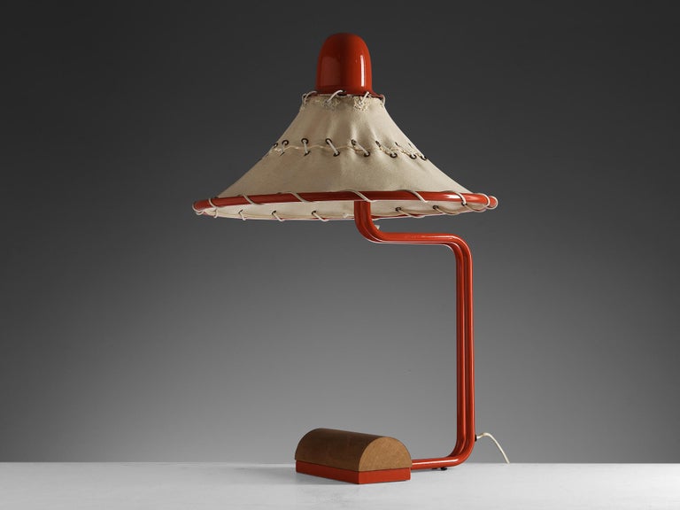 Ingrid of Sweden Table Lamp in Linen and Red Metal For Sale at 1stDibs