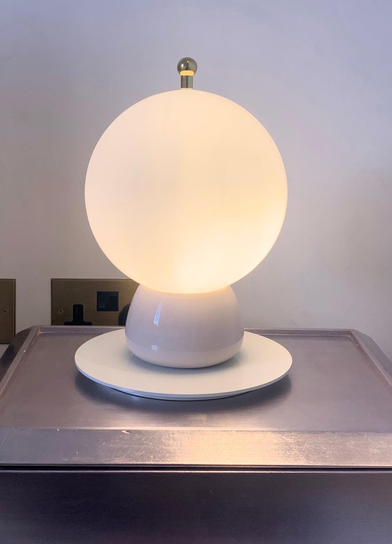 Frosted Glass Sphere Side Lamp, Pink Ceramic Base - Athena by Ini ...