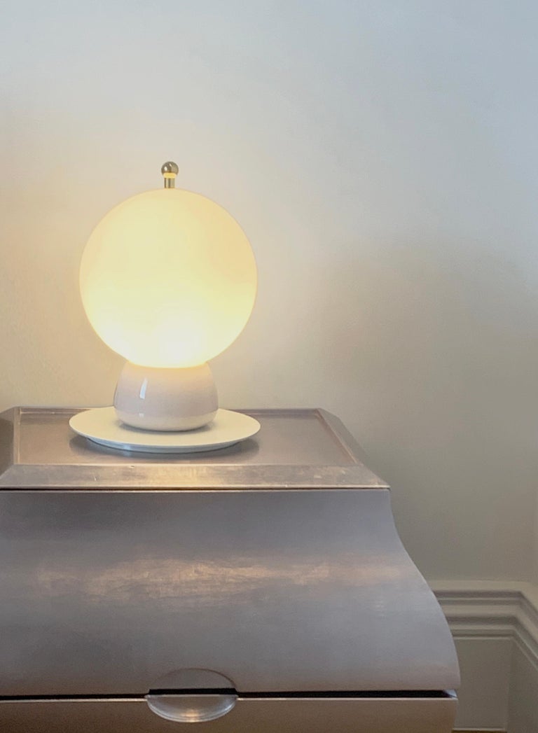 Frosted Glass Sphere Side Lamp, Pink Ceramic Base - Athena by Ini ...