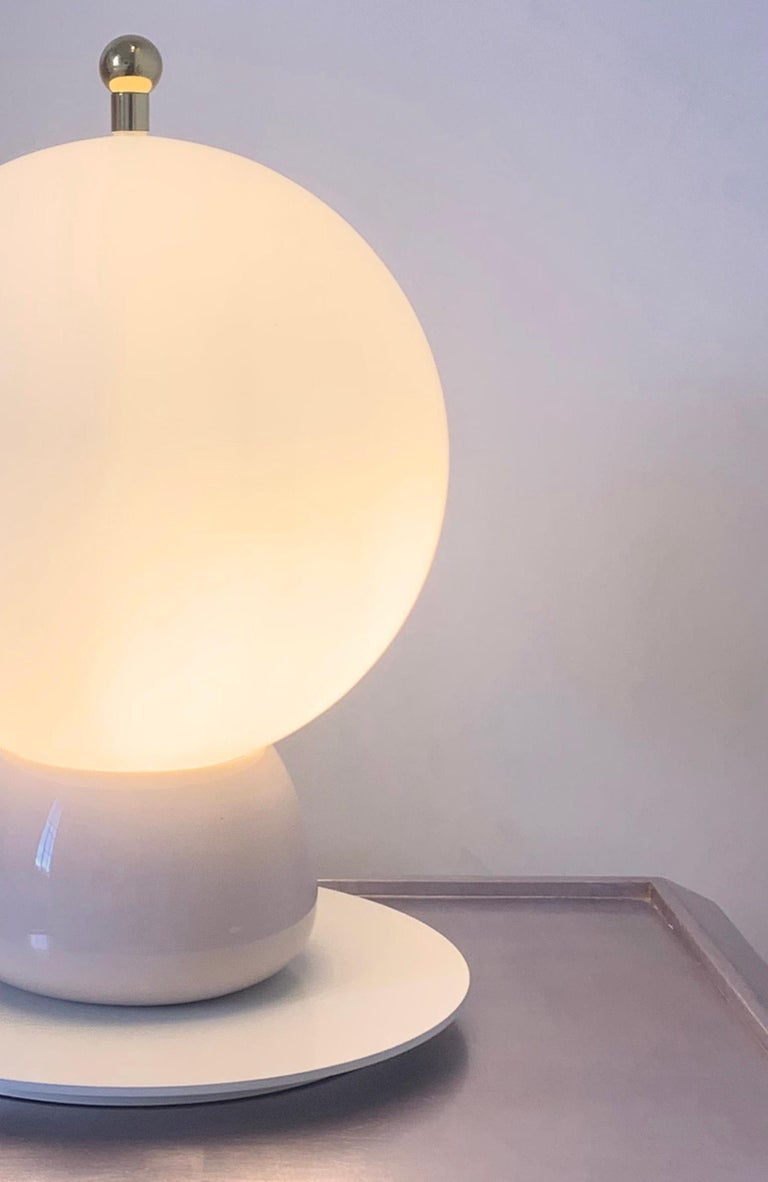 Frosted Glass Sphere Side Lamp, Pink Ceramic Base - Athena by Ini ...