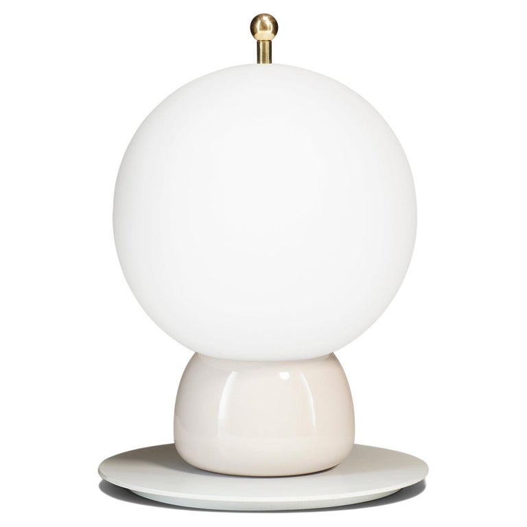Frosted Glass Sphere Side Lamp, Pink Ceramic Base - Athena by Ini ...