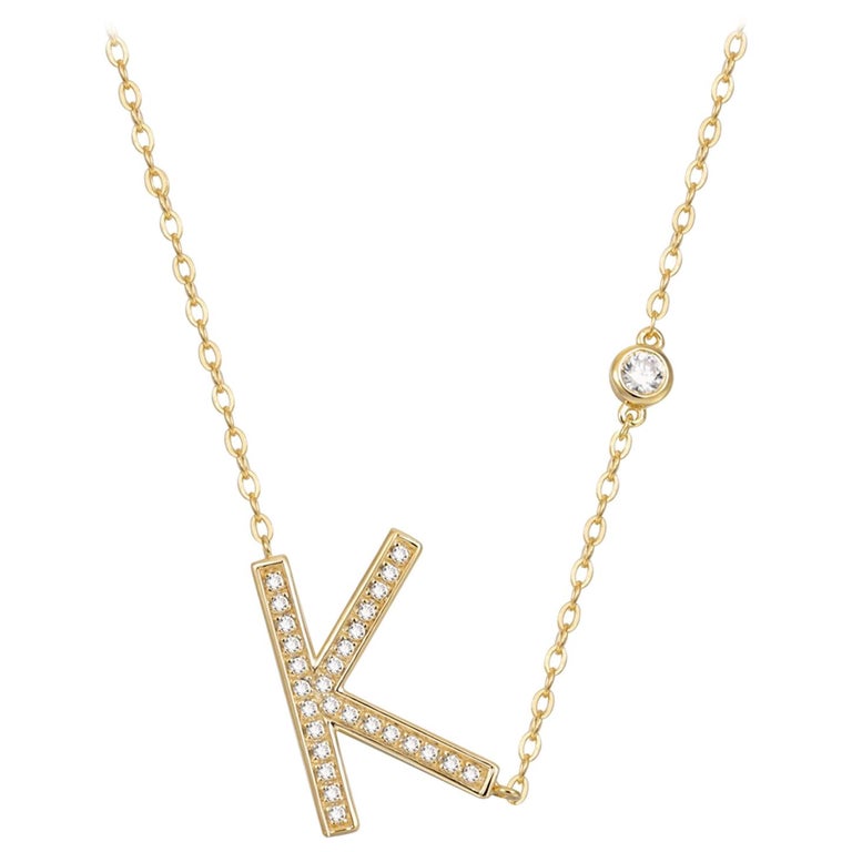 K Initial Bezel Chain Necklace For Sale at 1stDibs | cable chain necklace