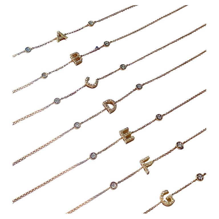 Initial Diamond Bracelet Collection in 14k Solid Yellow Gold, Dainty ...