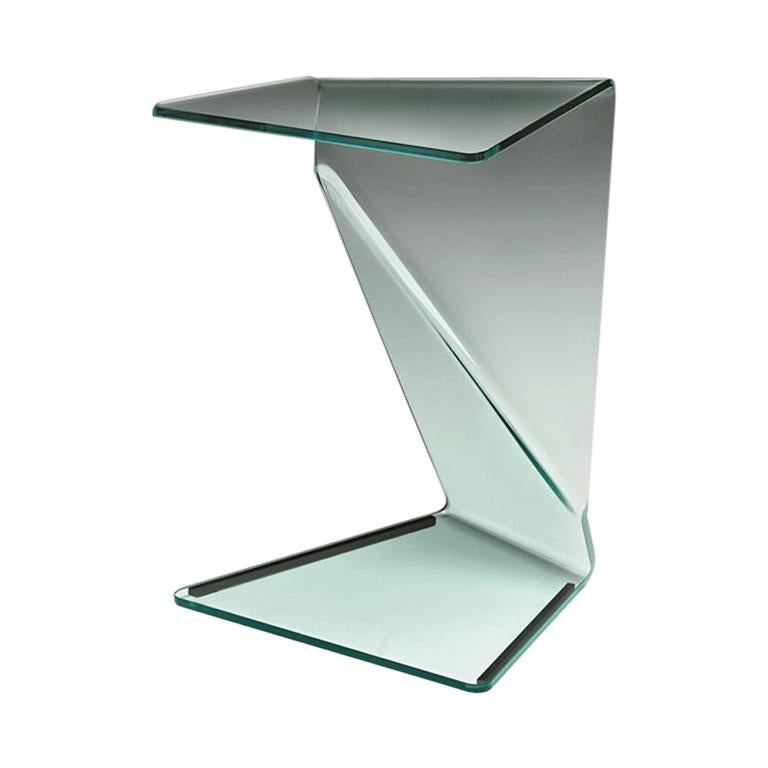 Initial Side Table Casted in One Slab of Curved Clear Glass at 1stDibs