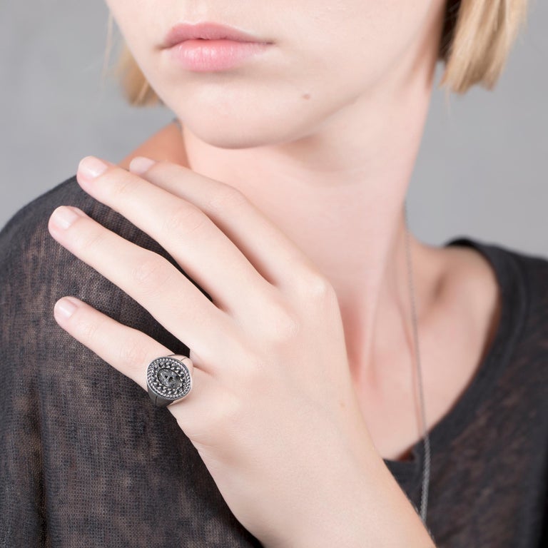 Initial Signet Ring in Silver with Black Diamond Pavé from IOSSELLIANI ...