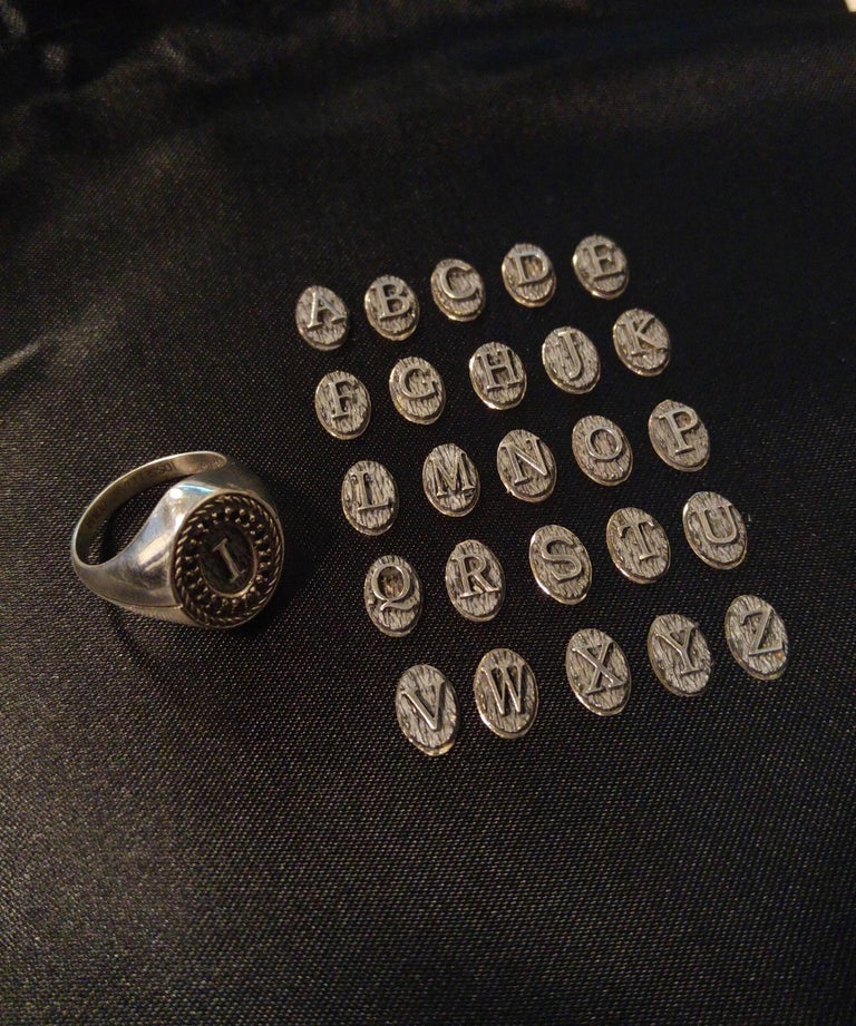 Initial Signet Ring in Silver with Black Diamond Pavé from IOSSELLIANI ...