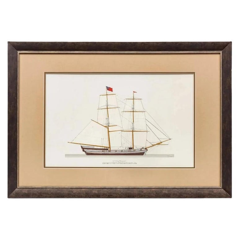 Ink and Watercolor of Royal Navy Ship "H.M. Bridge Badger" Frank R ...