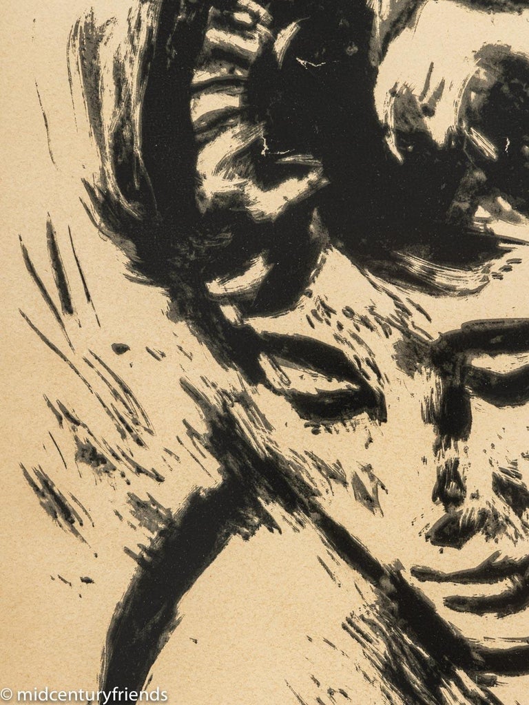 Ink Drawing on Paper B/W Woman's Portrait For Sale at 1stDibs