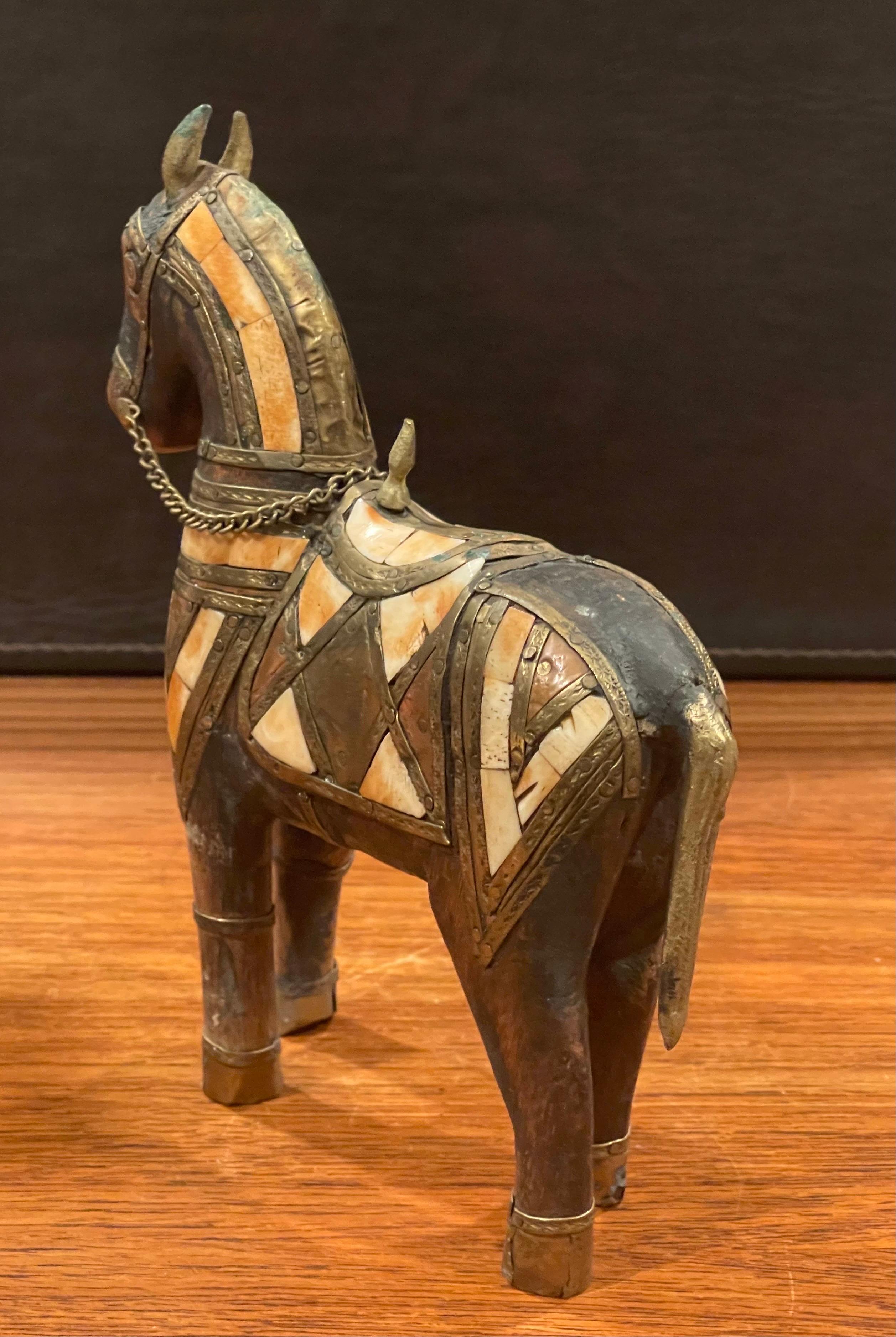 Inlaid Brass and Horn Wooden Horse Sculpture at 1stDibs | horse brass