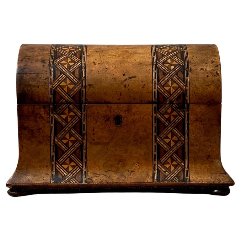 Inlaid Burled Elm Tea Caddy Box For Sale at 1stDibs