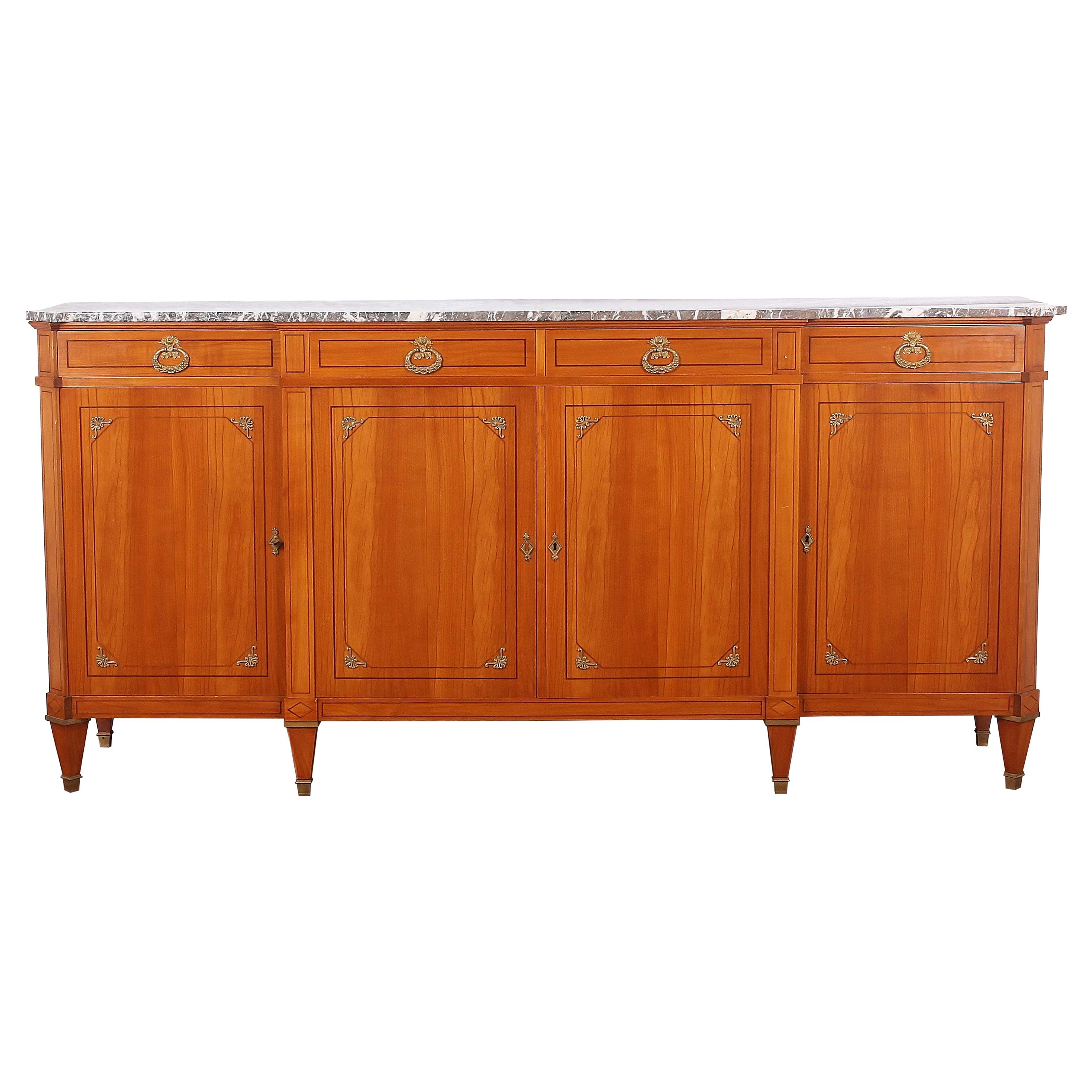 Inlaid Cherry French Louis XVI Style Breakfront Sideboard Buffet at 1stDibs