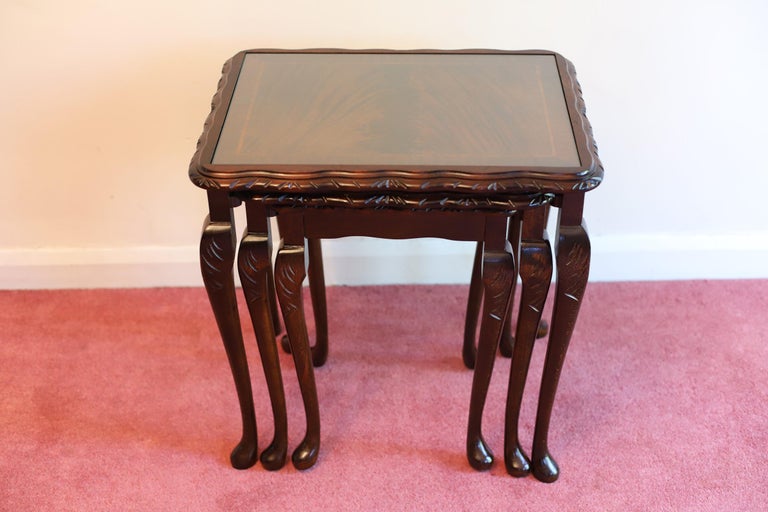 Inlaid Mahogany Nest of Three Coffee Tables For Sale at 1stDibs