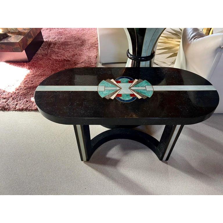 Inlaid Natural Stone Coffee Table Art Deco Style, 1980s For Sale at 1stDibs
