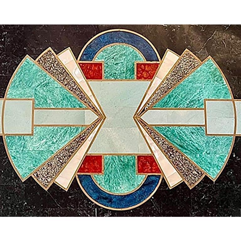 Inlaid Natural Stone Coffee Table Art Deco Style, 1980s For Sale at 1stDibs