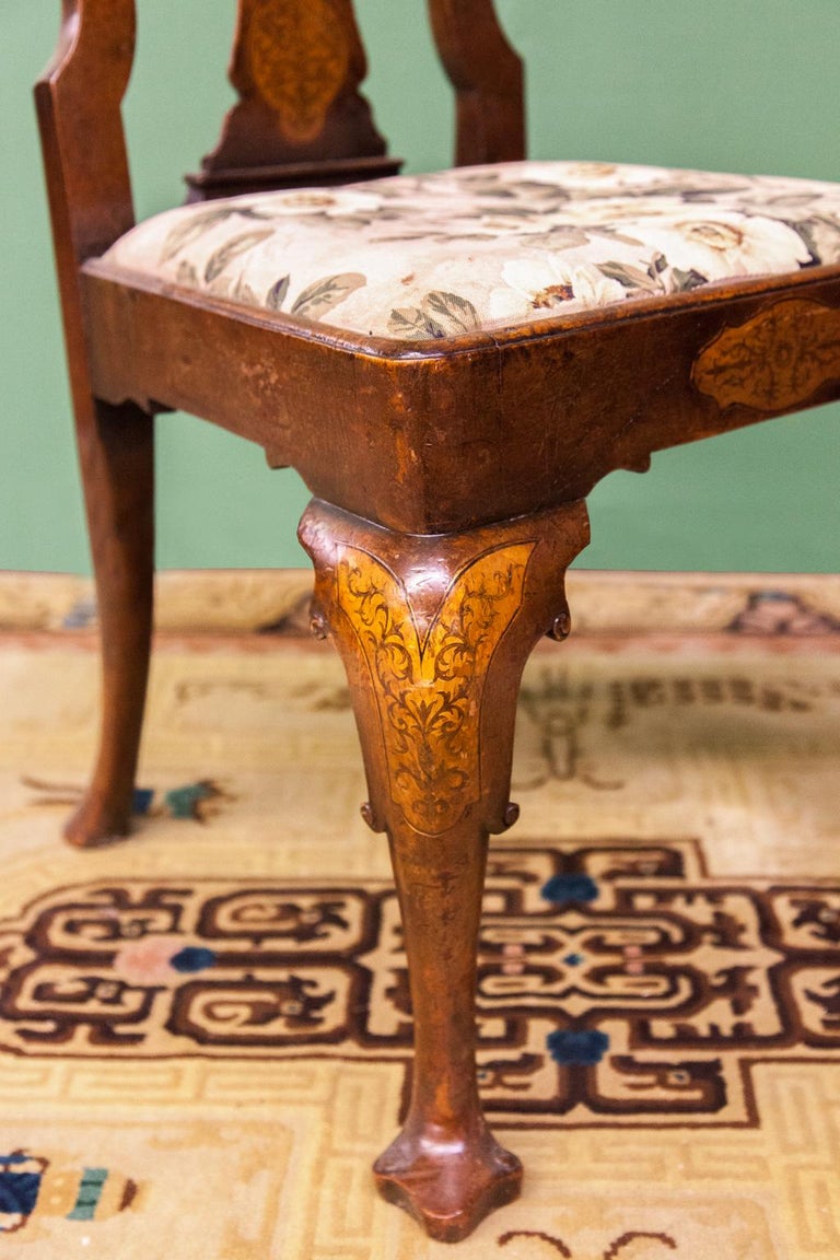 Inlaid Seaweed Marquetry Queen Anne Side Chair For Sale at 1stDibs