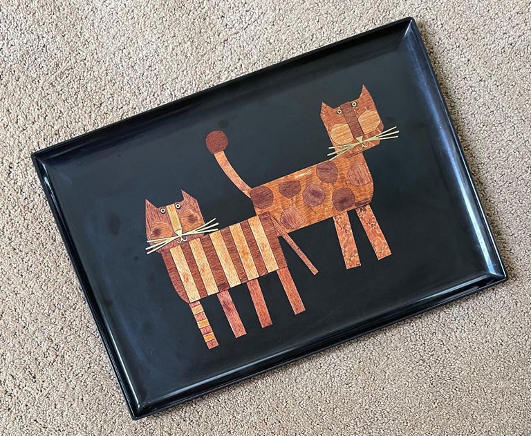 Inlaid Wood Cats Tray by Couroc California at 1stDibs