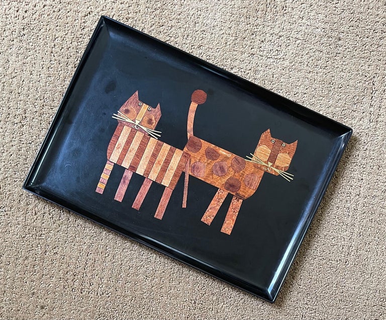 Inlaid Wood Cats Tray by Couroc California at 1stDibs