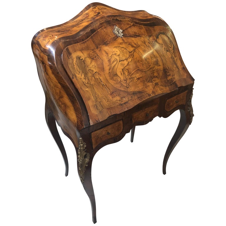 Inlay Marquetry Bombay Desk / Secretary For Sale at 1stDibs