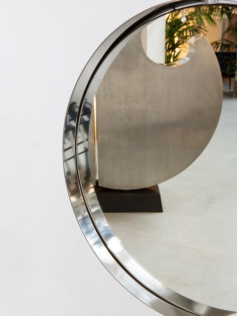 Inox Steel Circle Mirror from 1970s at 1stDibs