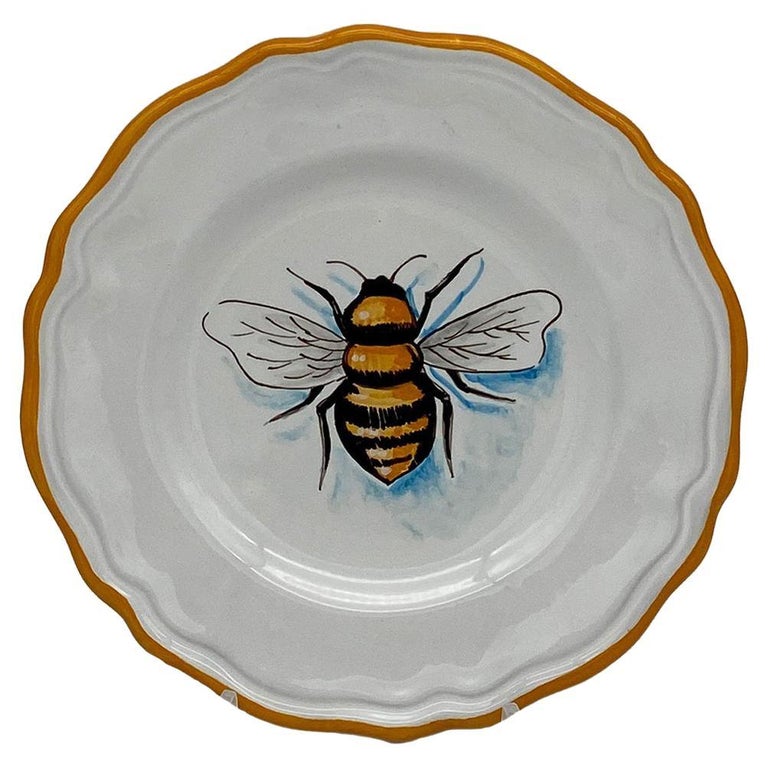 Insect Handpainted Ceramic Dinner Plates Bee For Sale at 1stDibs