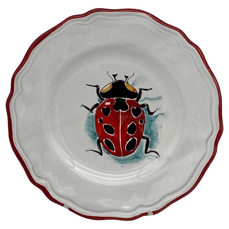 Insect Handpainted Ceramic Dinner Plates Ladybug For Sale at 1stDibs