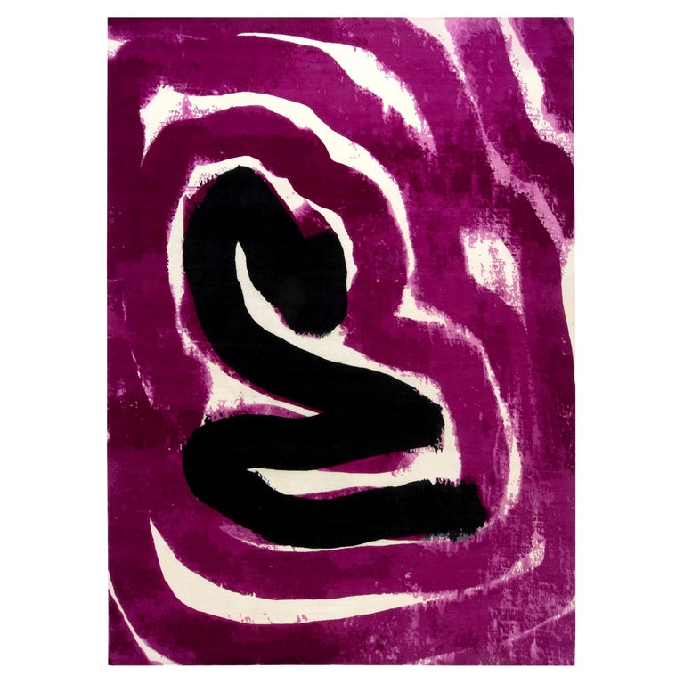Contemporary Abstract Purple, White and Black Hand-knotted Wool ...