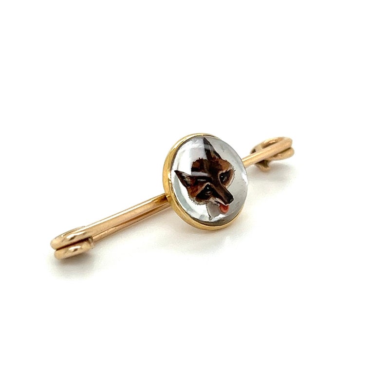 Intaglio Reverse Painted Crystal Fox Art Deco Brooch Pin For Sale at ...