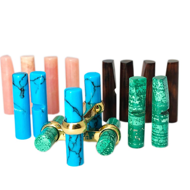Interchangeable Natural Semiprecious Stones Baton Set 18 Karat Gold ...