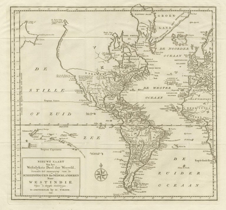 Interesting and Decorative Dutch Antique Map of the Americas For Sale ...