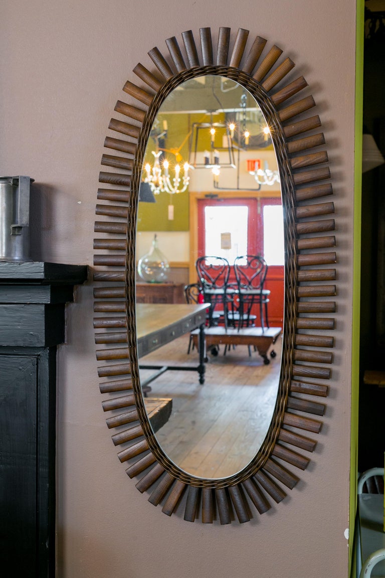 Vintage Oval Rattan Mirror at 1stDibs