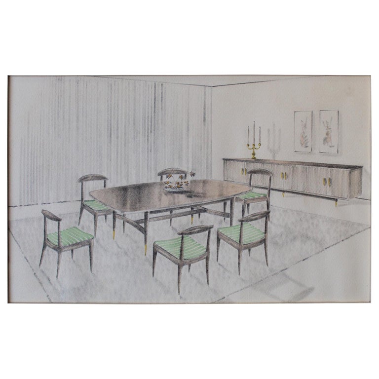 Interior Design Sketch by Frank B. Kyle For Sale at 1stDibs
