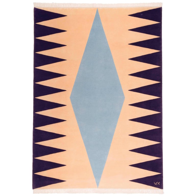 Rug Interior Blue - Modern Geometrical Violet Purple Pale Coral Wool ...