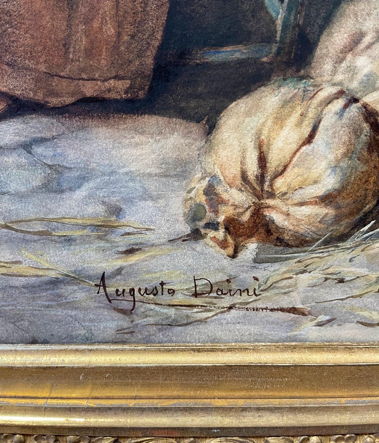 Interior Scene with Peasant Women and Monk Watercolor Painting by ...