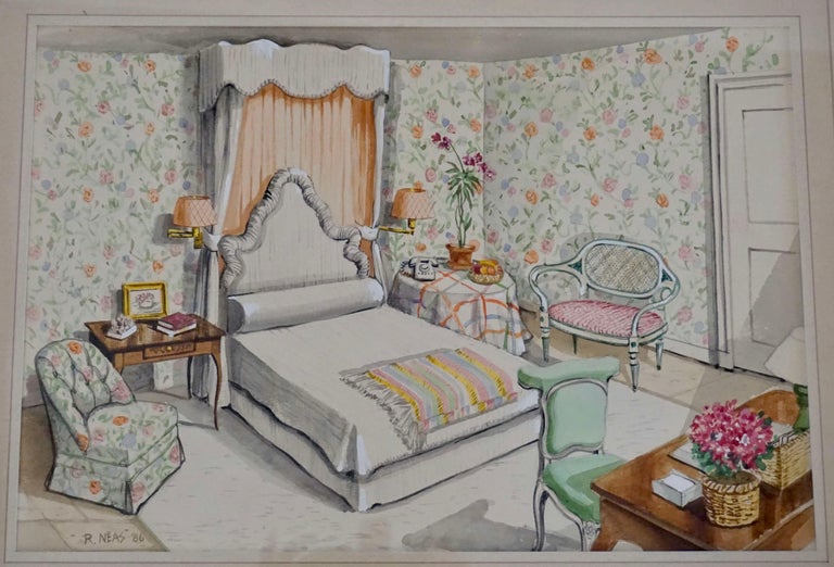 Interior Watercolor by Designer Richard Lowell Neas, 1986 For Sale at ...