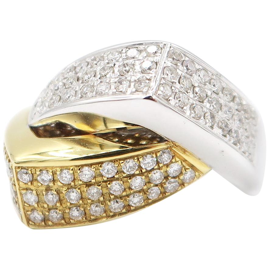 Interlocking 2-Tone 18 Karat White and Yellow Gold Band Ring For Sale ...