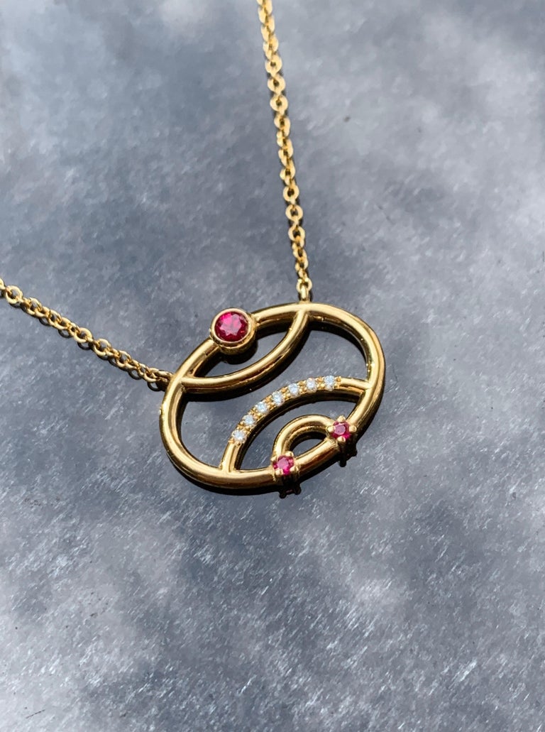 Interlocking Geometry Ruby and Diamond 18 Karat Gold Pendant For Sale ...