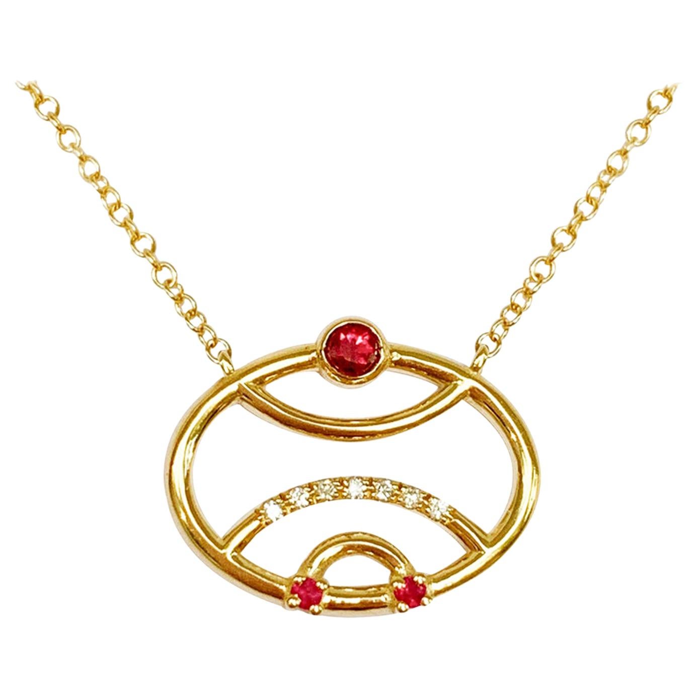 Interlocking Geometry Ruby and Diamond 18 Karat Gold Pendant For Sale ...