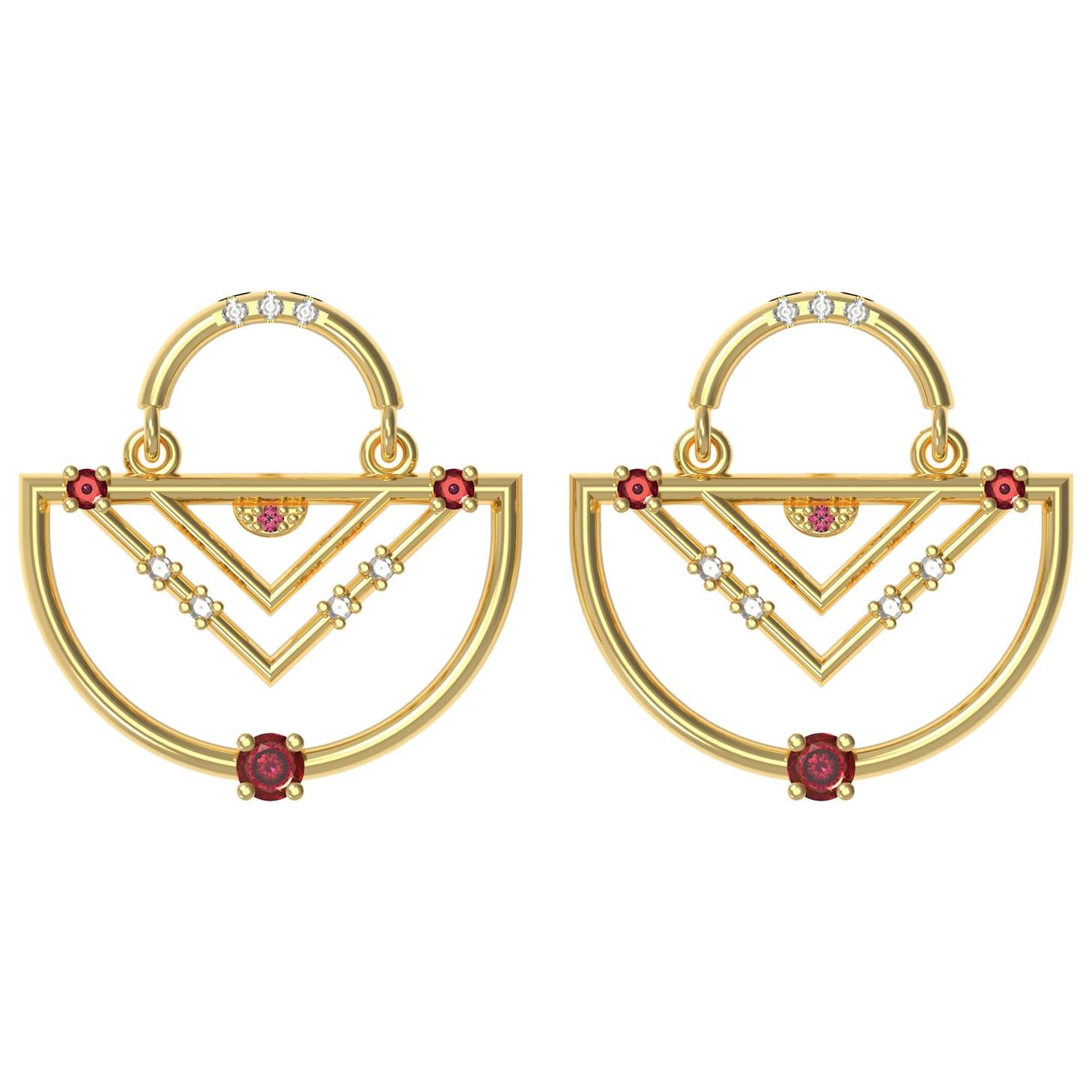 Interlocking Geometry Ruby and Diamond Rose Gold Earrings For Sale at ...