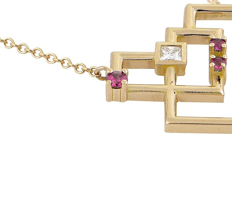 Interlocking Geometry Ruby and Diamond Heart Pendant For Sale at 1stDibs