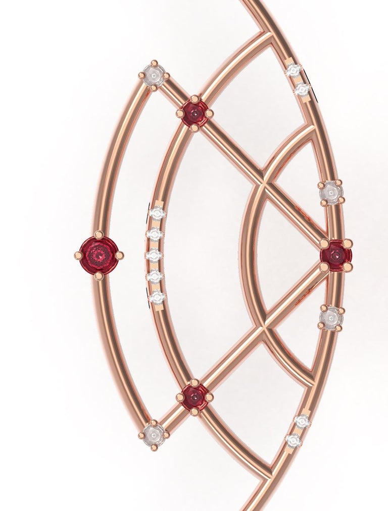 Interlocking Geometry Ruby and Diamond Rose Gold Earrings For Sale at ...
