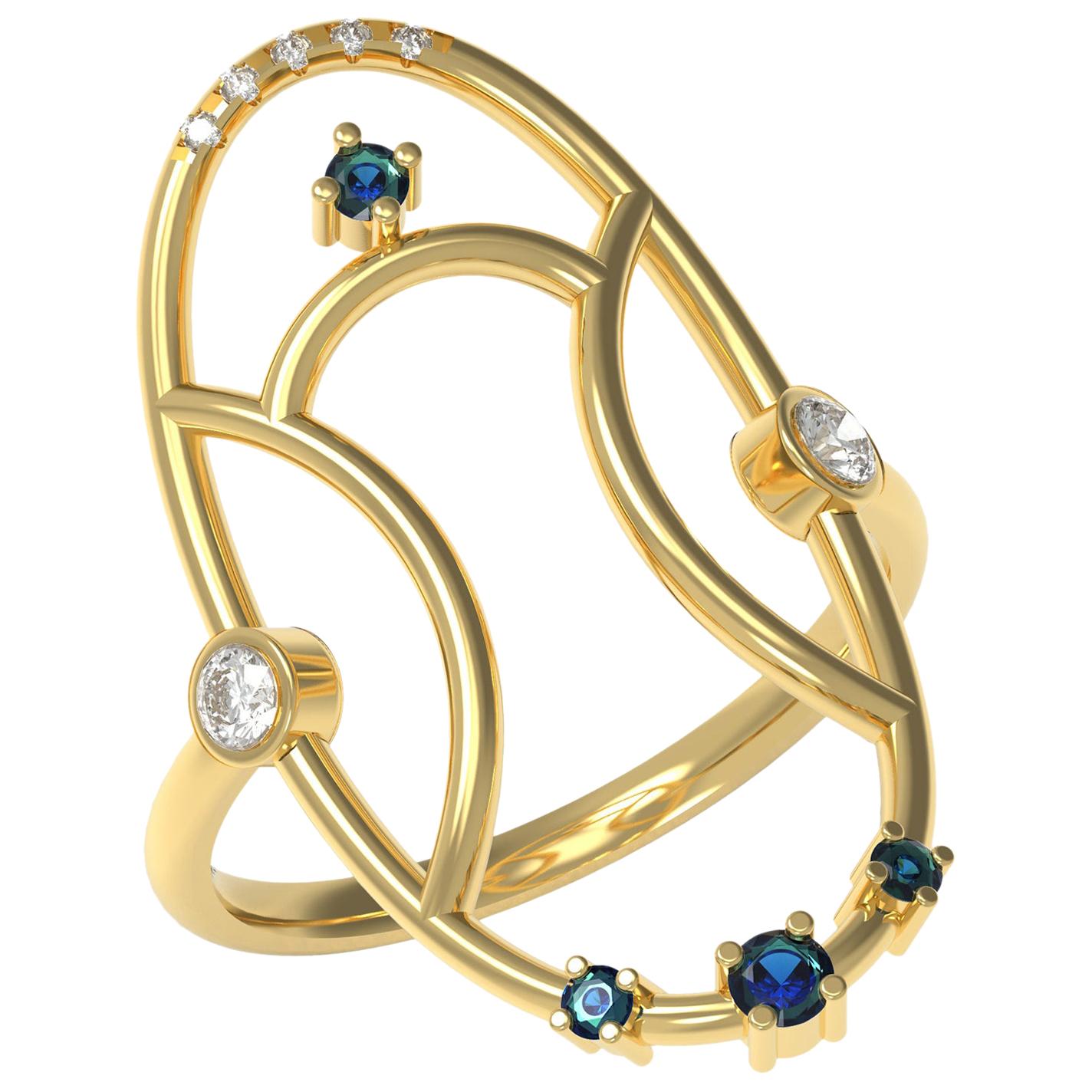 Customizable Interlocking Geometry Marquise Sapphire and Diamond Rose ...