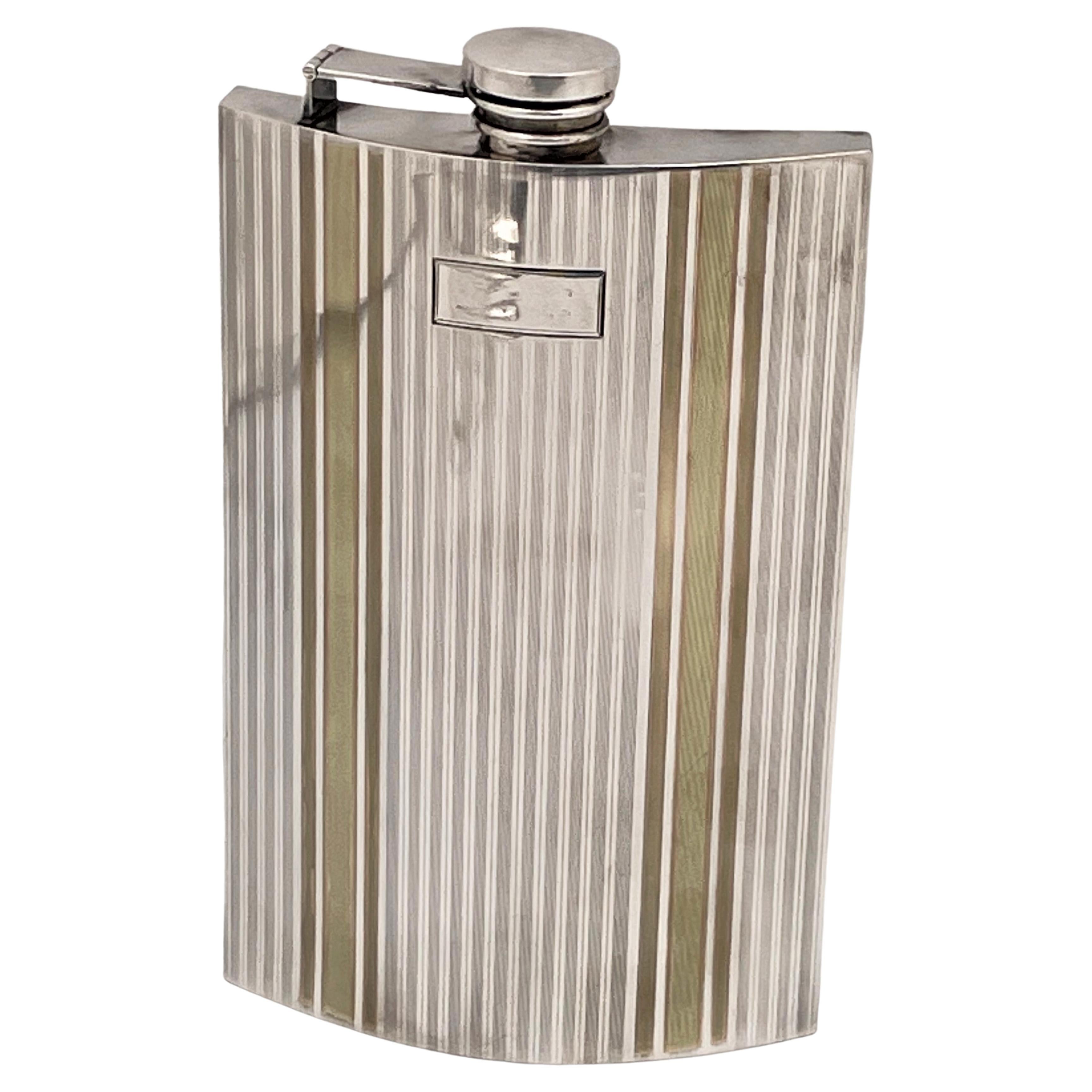Large Applied 14k Gold and Sterling Silver Striped Flask in Art Deco ...