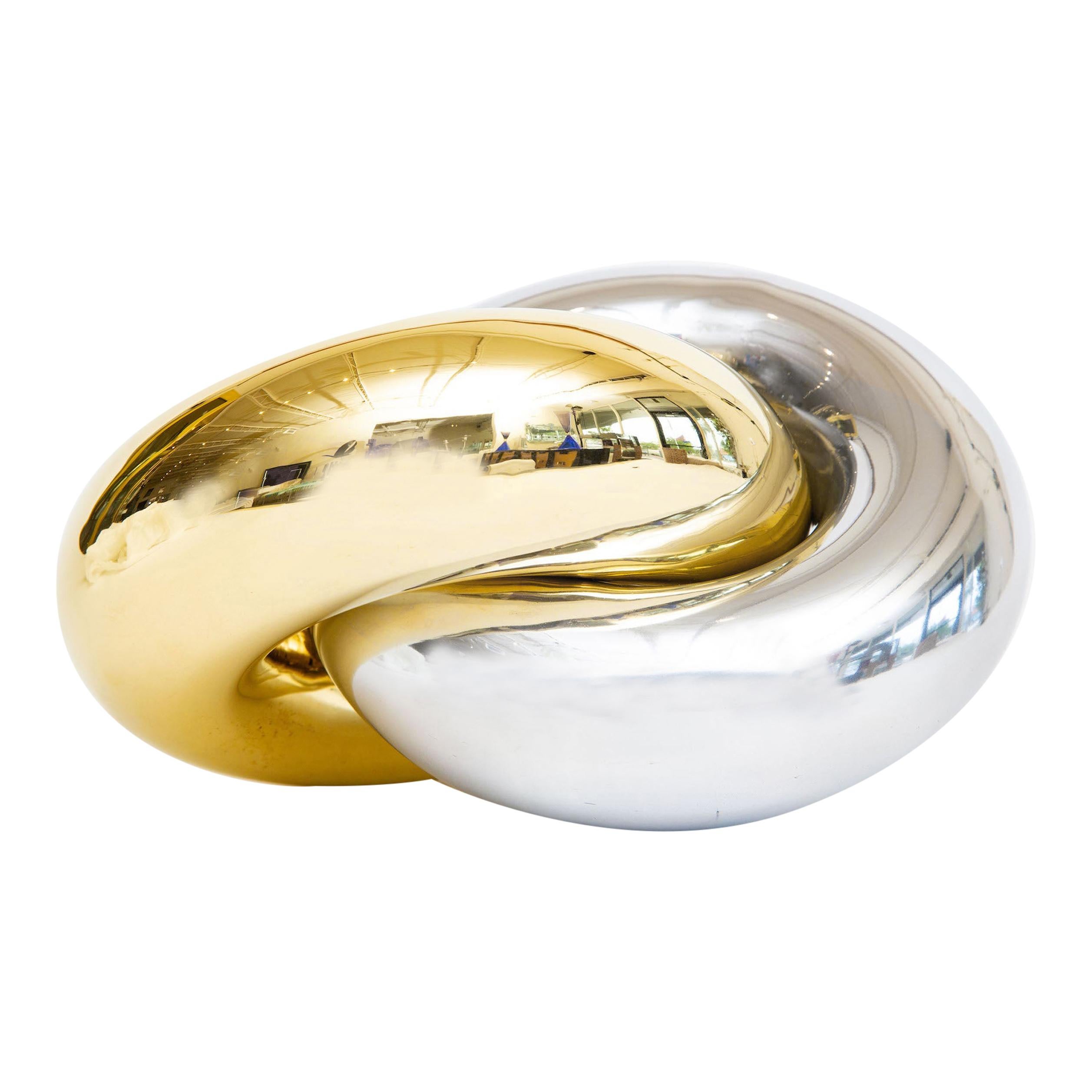 Intertwined Brass and Chrome Plated Ring Sculpture Vintage at 1stDibs